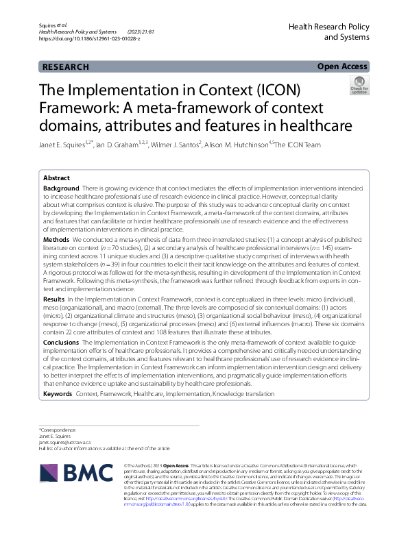 (PDF) The Implementation in Context (ICON) Framework: A meta-framework ...