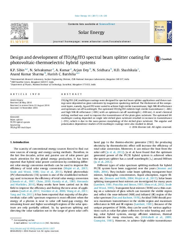 (PDF) Design and development of ITO/Ag/ITO spectral beam splitter ...