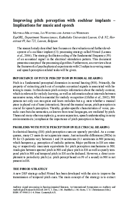 (PDF) Improving pitch perception with cochlear implants – Implications ...