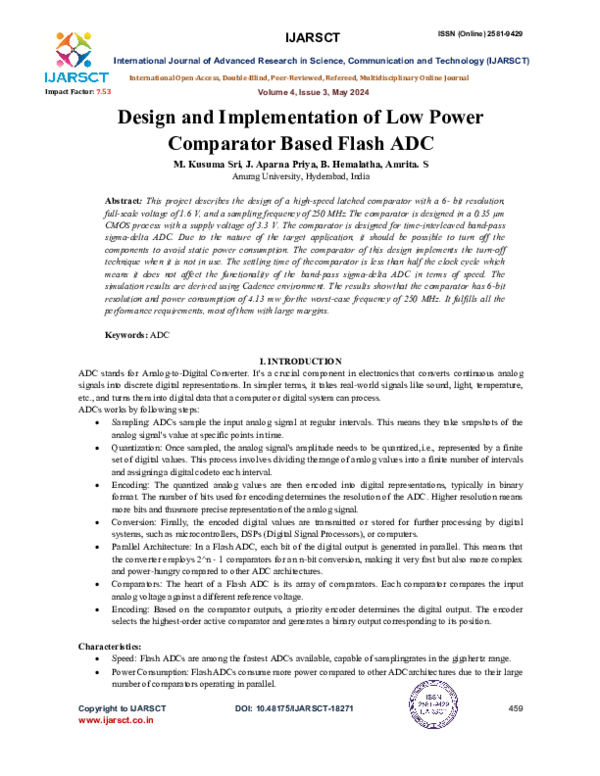 (PDF) Design and Implementation of Low Power Comparator Based Flash ADC