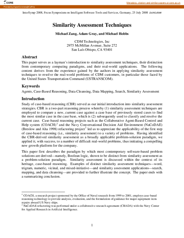 (PDF) Similarity Assessment Techniques