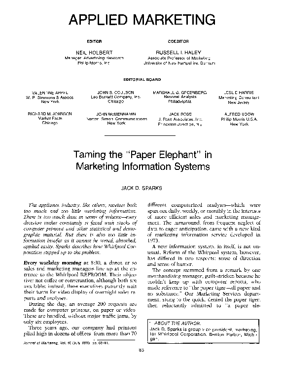 (PDF) Taming the "Paper Elephant" in Marketing Information Systems