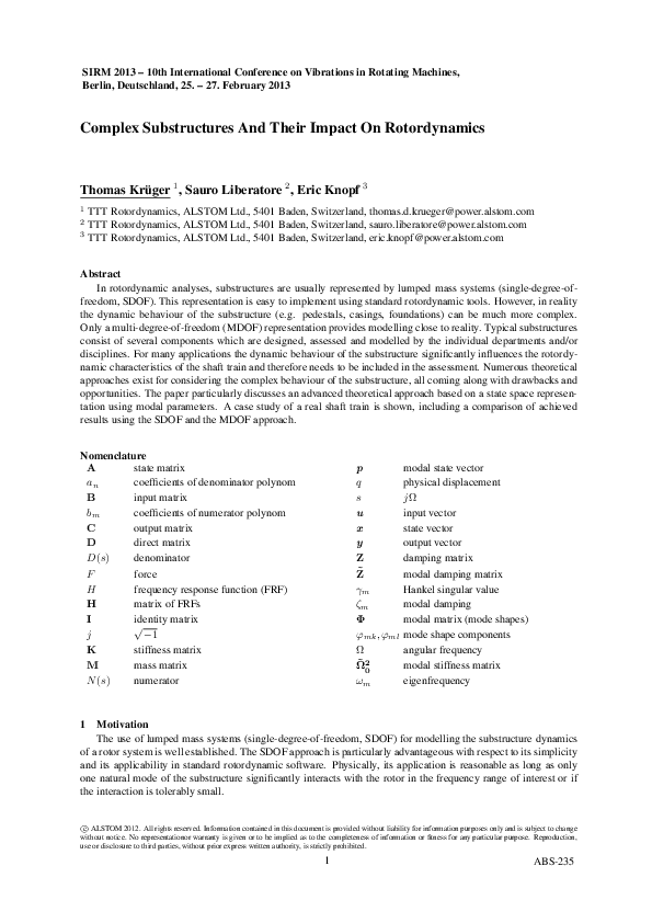 (PDF) Complex Substructures And Their Impact On Rotordynamics Thomas ...