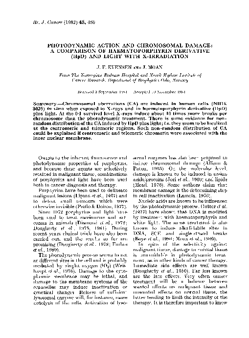(PDF) Photodynamic action and chromosomal damage: A comparison of ...