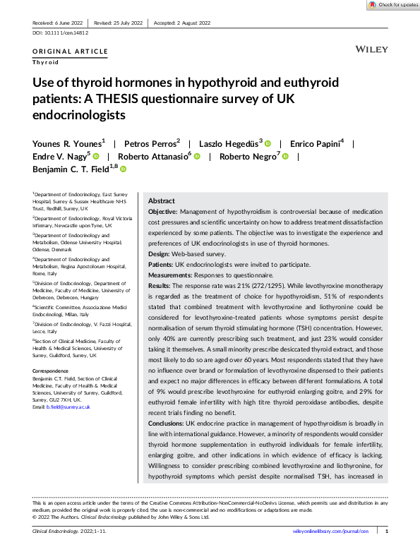 (PDF) Use of thyroid hormones in hypothyroid and euthyroid patients: A ...