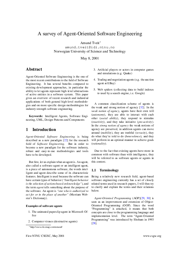 (PDF) A survey of Agent-Oriented Software Engineering