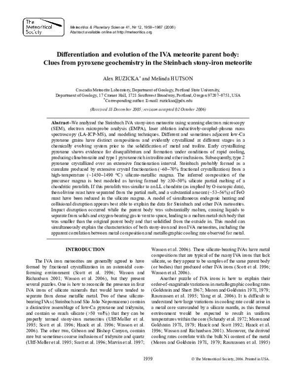 (PDF) Differentiation and evolution of the IVA meteorite parent body ...