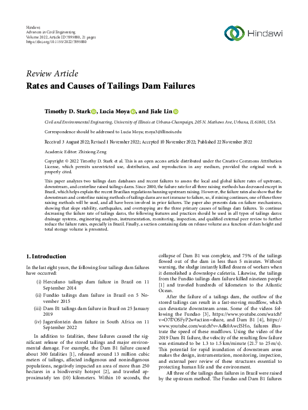 (PDF) Rates and Causes of Tailings Dam Failures