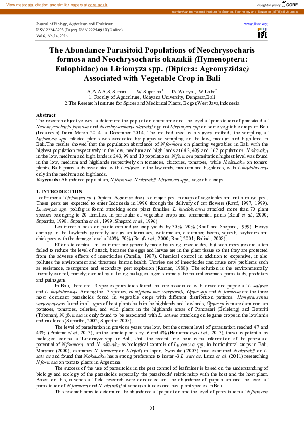 (PDF) The Abundance Parasitoid Populations of Neochrysocharis formosa ...
