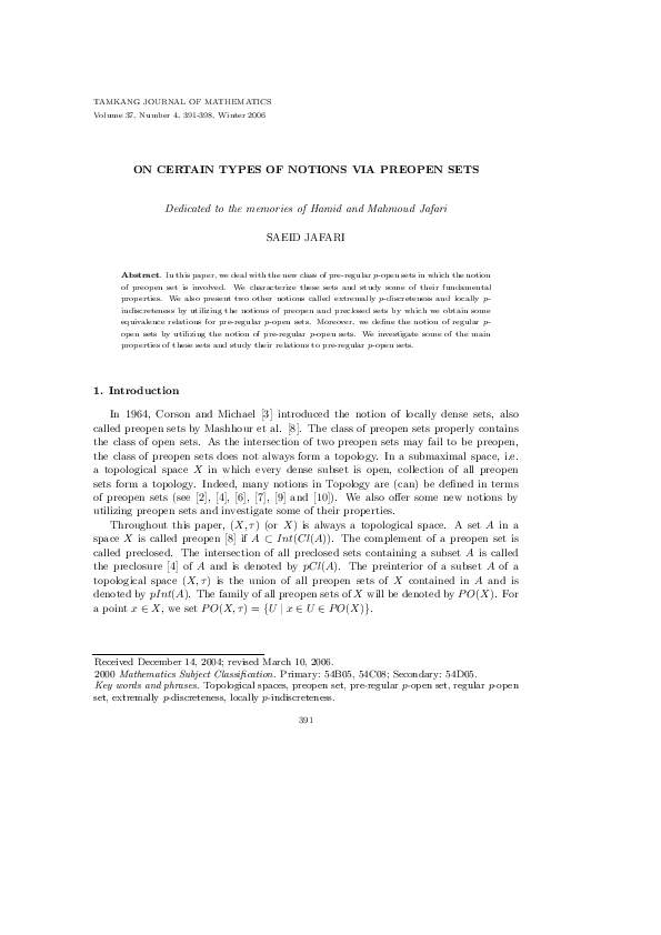 (PDF) On certain types of notions via preopen sets
