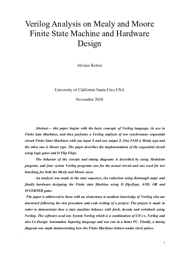 (PDF) Verilog Analysis on Mealy and Moore Finite State Machine and ...