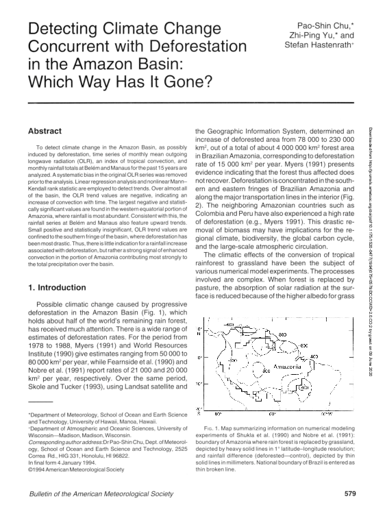 (PDF) Detecting Climate Change Concurrent with Deforestation in the ...