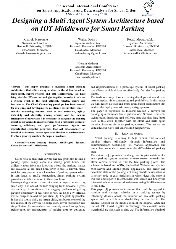 (PDF) Designing a Multi Agent System Architecture Based on IOT Middleware for Smart Parking