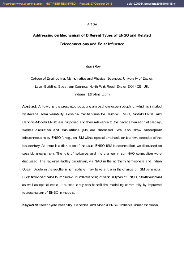 (PDF) Addressing on Mechanism of Different Types of ENSO and Related ...