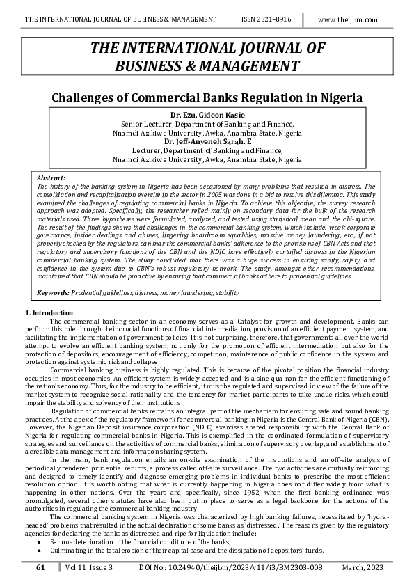 (PDF) Challenges of Commercial Banks Regulation in Nigeria