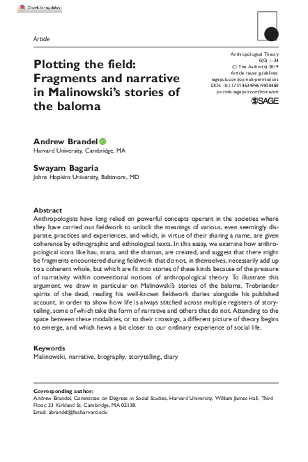 (PDF) Plotting the field: Fragments and narrative in Malinowski's ...