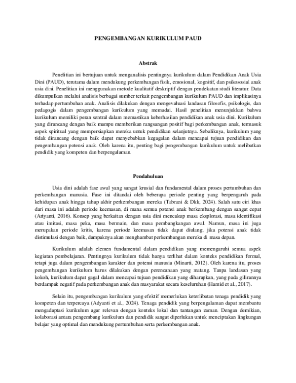(PDF) PENGEMBANGAN KURIKULUM PAUD