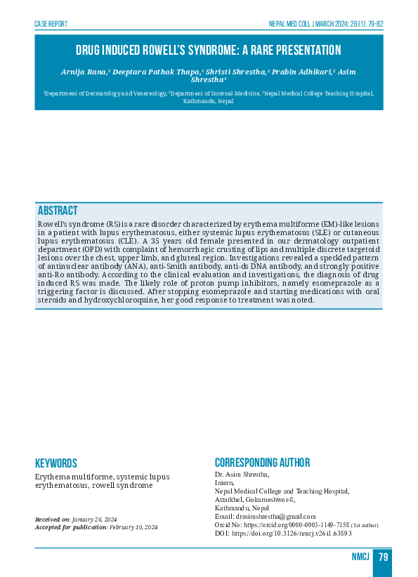 (PDF) Drug Induced Rowell’s Syndrome: A Rare Presentation