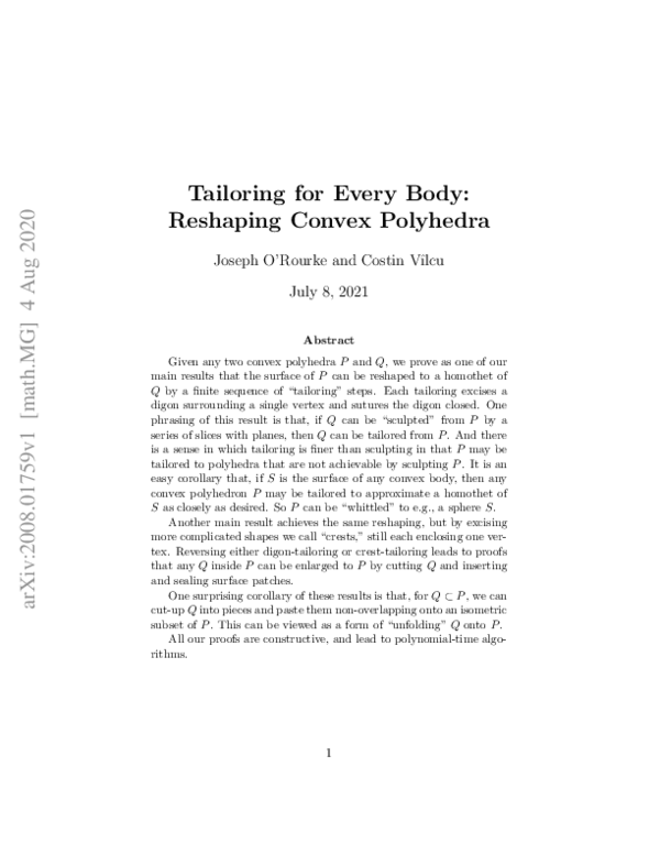 (PDF) Tailoring for Every Body: Reshaping Convex Polyhedra