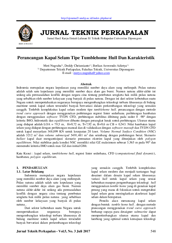 (PDF) Perancangan Kapal Selam Tipe Tumblehome Hull Dan Karakteristik