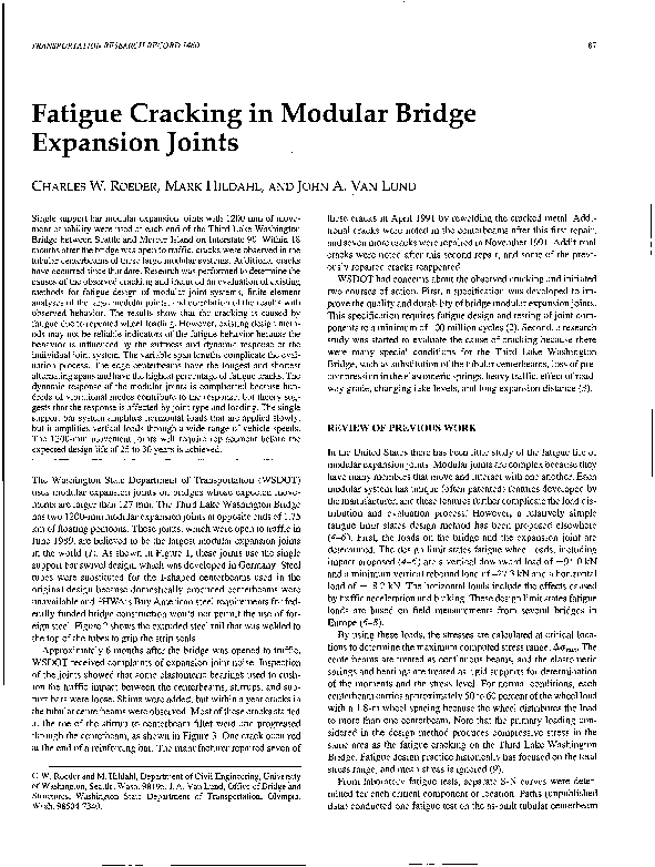 (PDF) Fatigue Cracking in Modular Bridge Expansion Joints