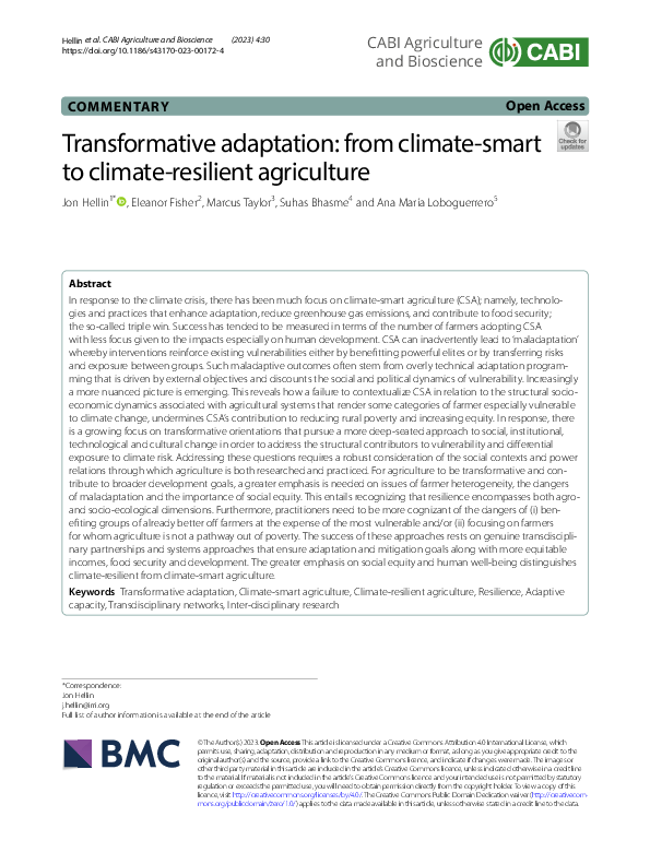 (PDF) Transformative adaptation: from climate-smart to climate-resilient agriculture
