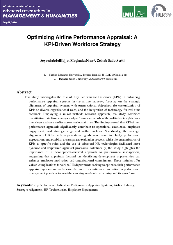 (PDF) Optimizing Airline Performance Appraisal A KPI-Driven Workforce Strategy