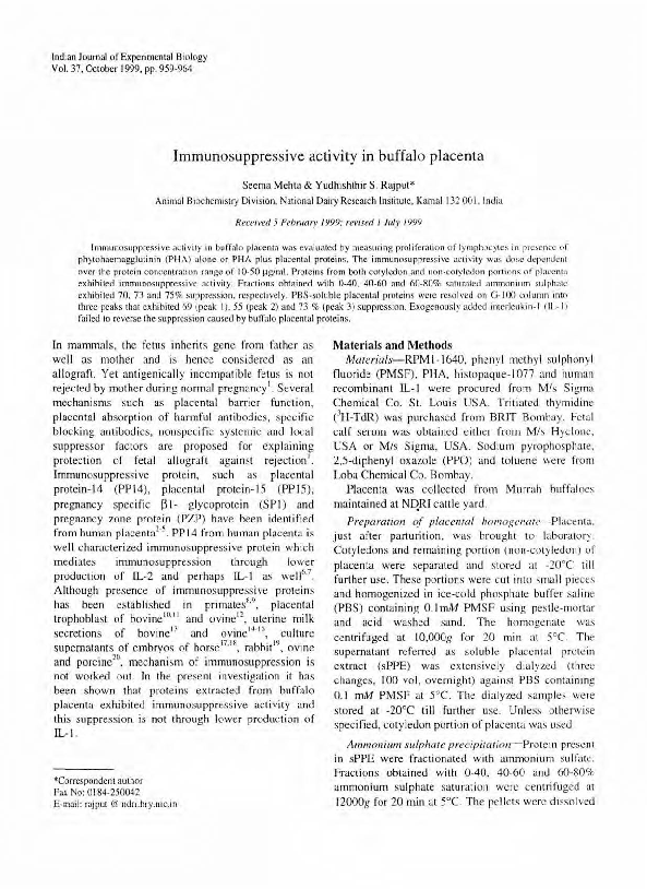 (PDF) Immunosuppressive activity in buffalo placenta