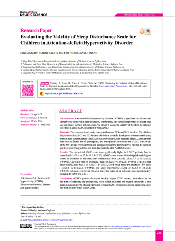 (PDF) Evaluating the Validity of Sleep Disturbance Scale for Children ...