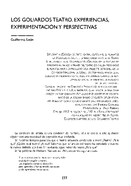 (PDF) Los Goliardos Teatro. Experiencias, experimentación y perspectivas