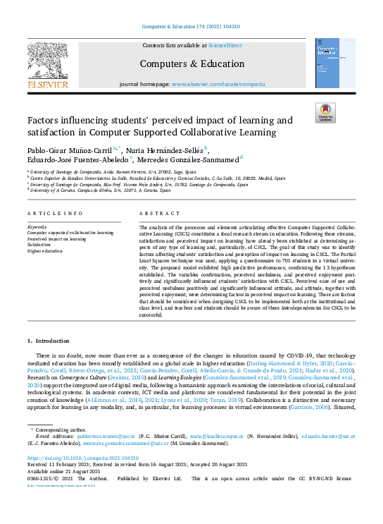 (PDF) Factors influencing students’ perceived impact of learning and satisfaction in Computer ...