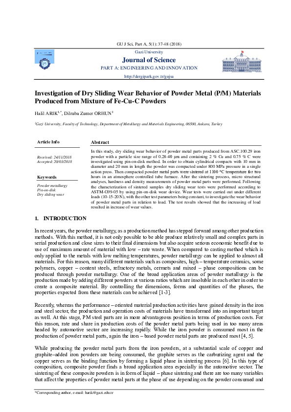 (PDF) Investigation of Dry Sliding Wear Behavior of Powder Metal (P/M ...
