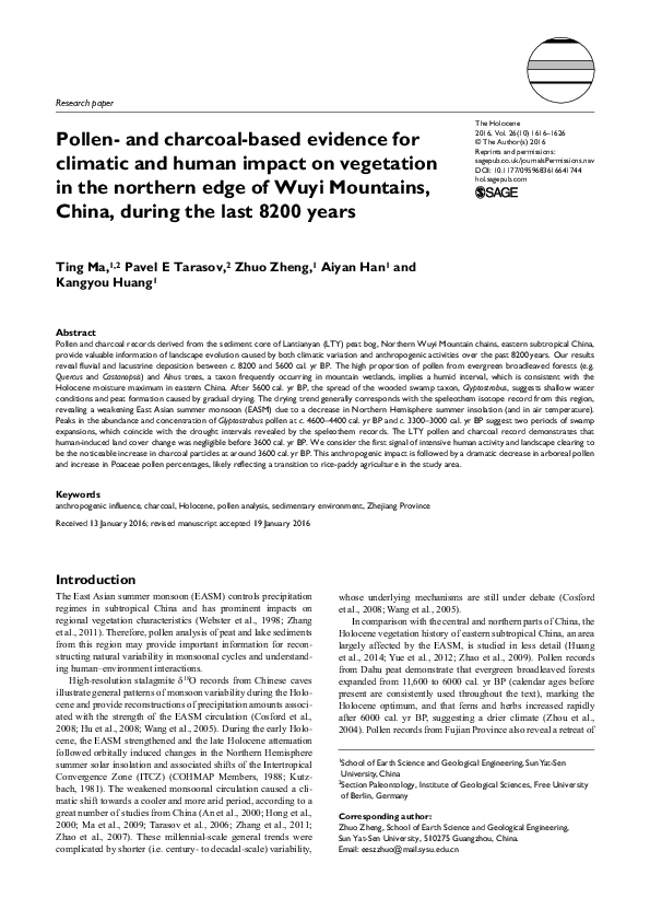 (PDF) Pollen- and charcoal-based evidence for climatic and human impact ...