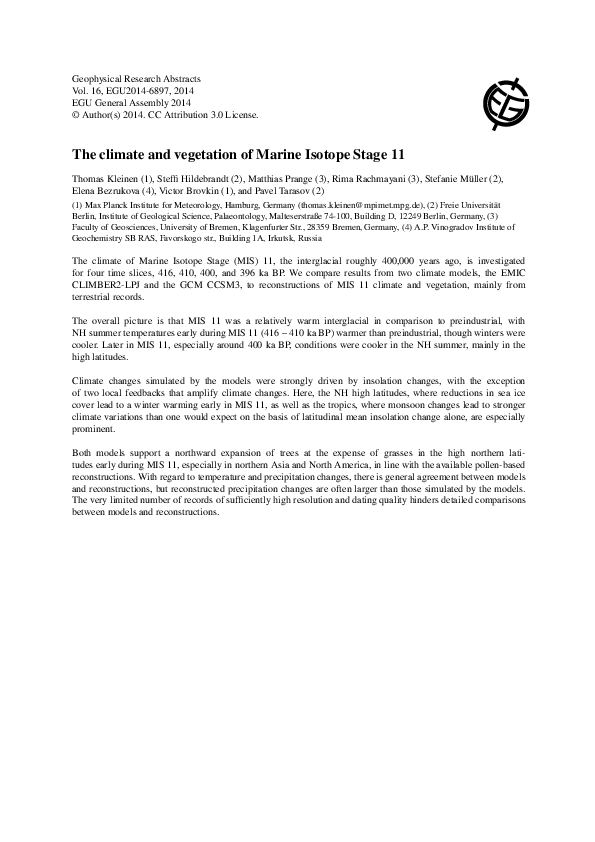 (PDF) The climate and vegetation of Marine Isotope Stage 11 – Model ...