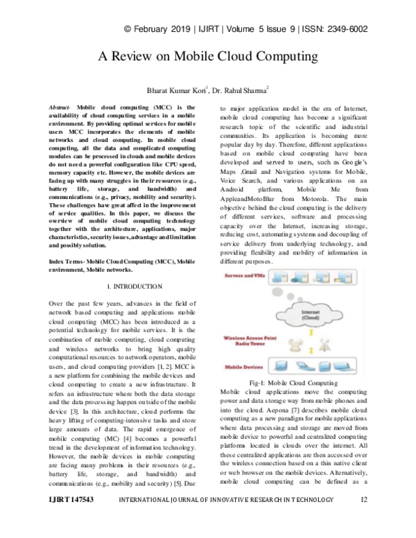 (PDF) A Review on Mobile Cloud Computing with its Advantages