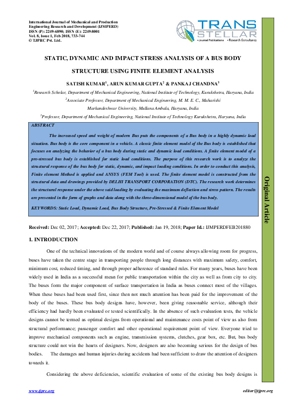 (PDF) Static, Dynamic and Impact Stress Analysis of a Bus Body ...