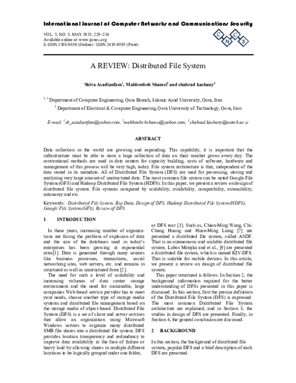 (PDF) A REVIEW: Distributed File System