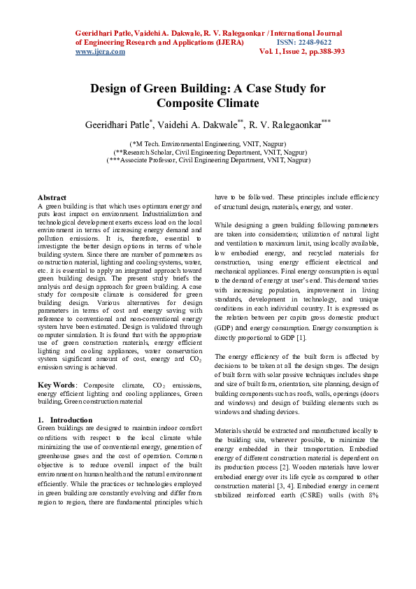 (PDF) Design of Green Building: A Case Study for Composite Climate
