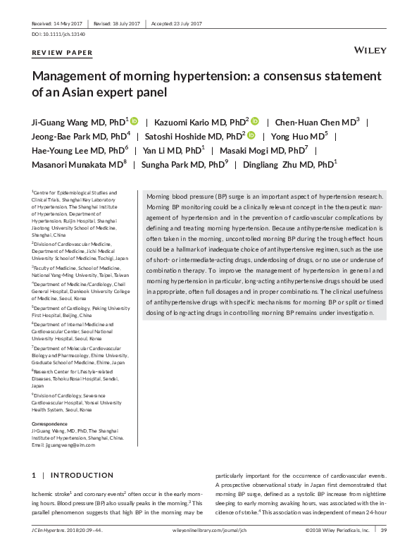 (PDF) Management of morning hypertension: a consensus statement of an ...