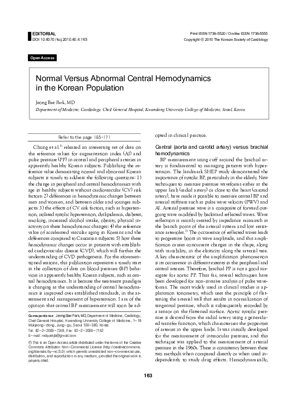 (PDF) Normal versus abnormal central hemodynamics in the korean population