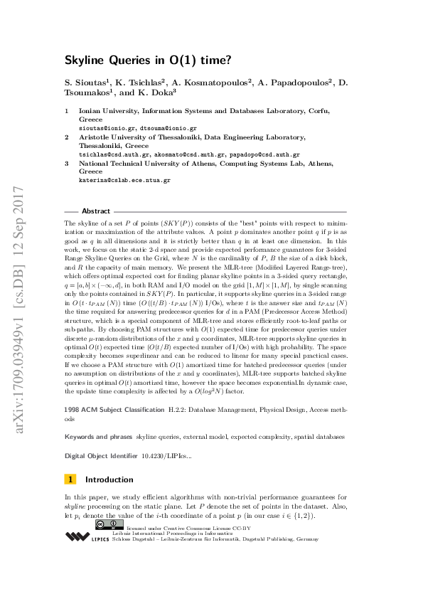 (PDF) Skyline Queries in O(1) time