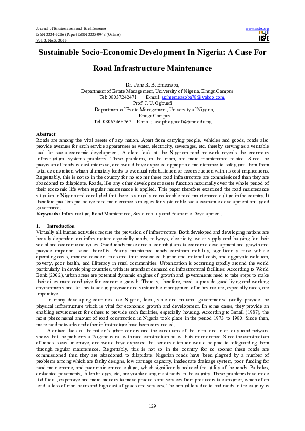 (PDF) Sustainable Socio-Economic Development In Nigeria: A Case For ...
