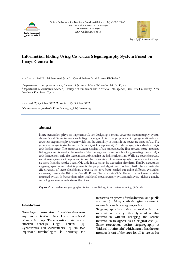 (PDF) Information Hiding Using Coverless Steganography System Based on Image Generation