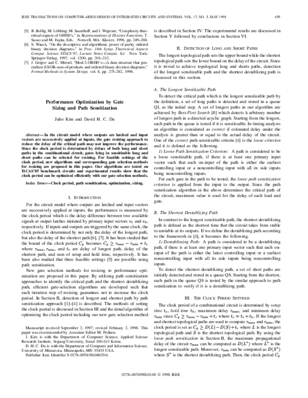 (PDF) Performance optimization by gate sizing and path sensitization
