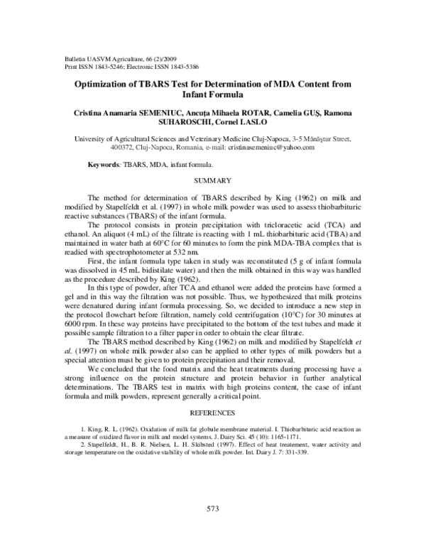 (PDF) Optimization of TBARS Test for Determination of MDA Content from ...