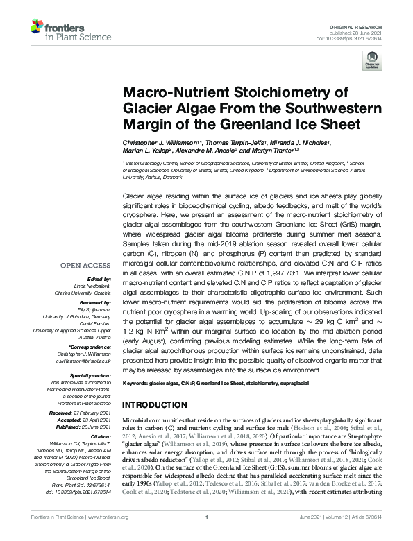 (PDF) Macro-Nutrient Stoichiometry of Glacier Algae From the ...