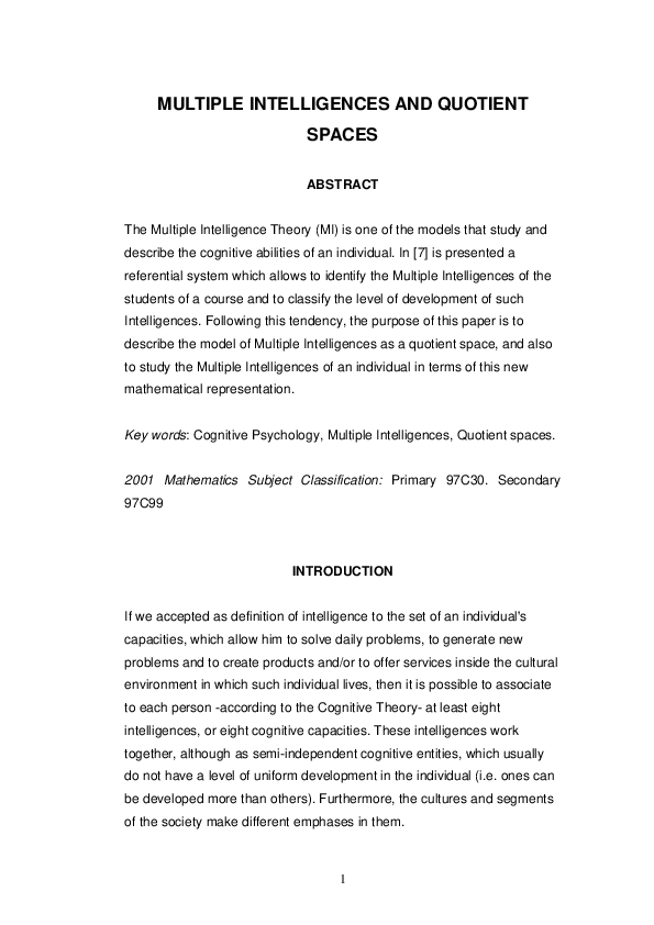 (PDF) Multiple Intelligences and quotient spaces