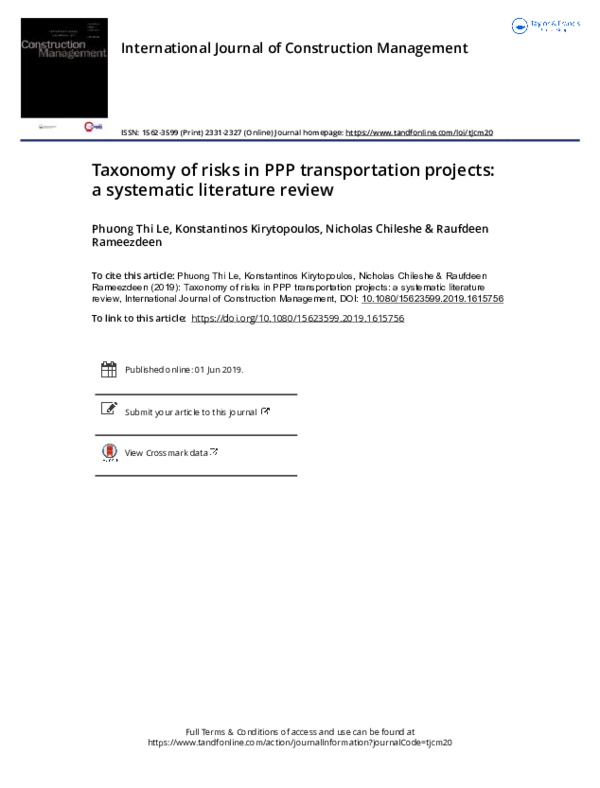 (PDF) Taxonomy of risks in PPP transportation projects: a systematic ...