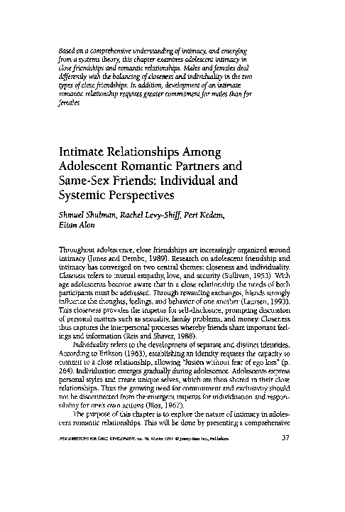 (PDF) Intimate relationships among adolescent romantic partners and ...