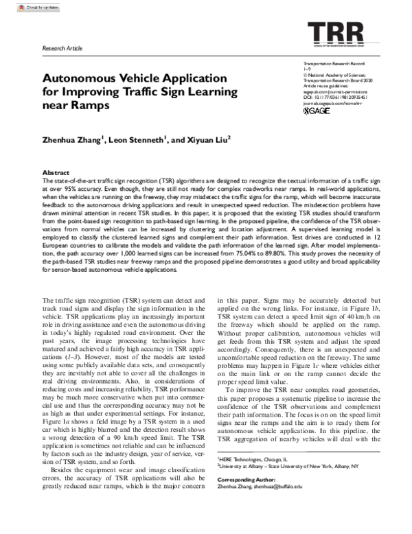 (PDF) Autonomous Vehicle Application for Improving Traffic Sign Learning near Ramps